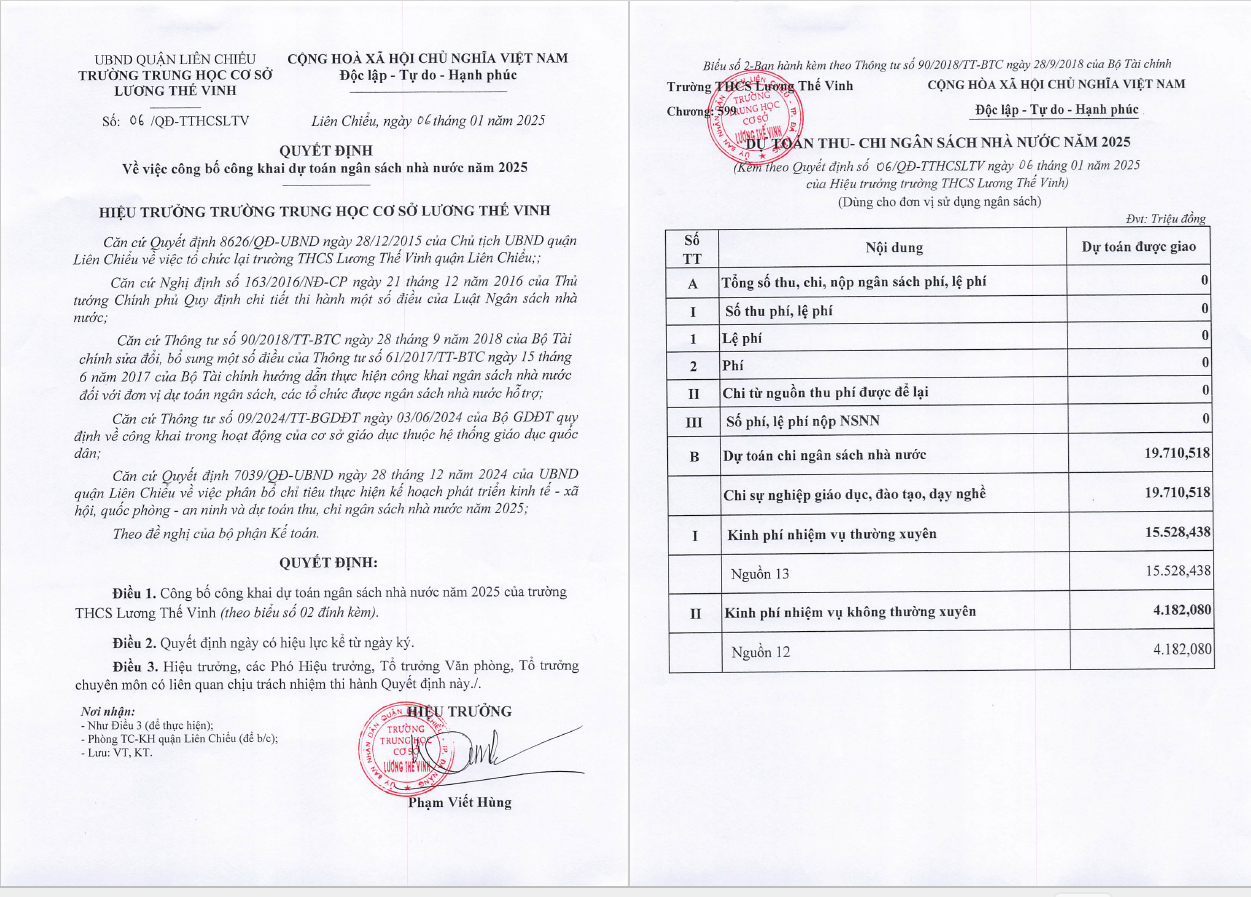 QĐ CÔNG KHAI DỰ TOÁN NĂM 2025 - Trường THCS Lương Thế Vinh - Liên Chiểu ...